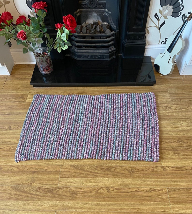 Pink Crochet Rug, Rectangle Multi Coloured Handmade Washable Rug for ...