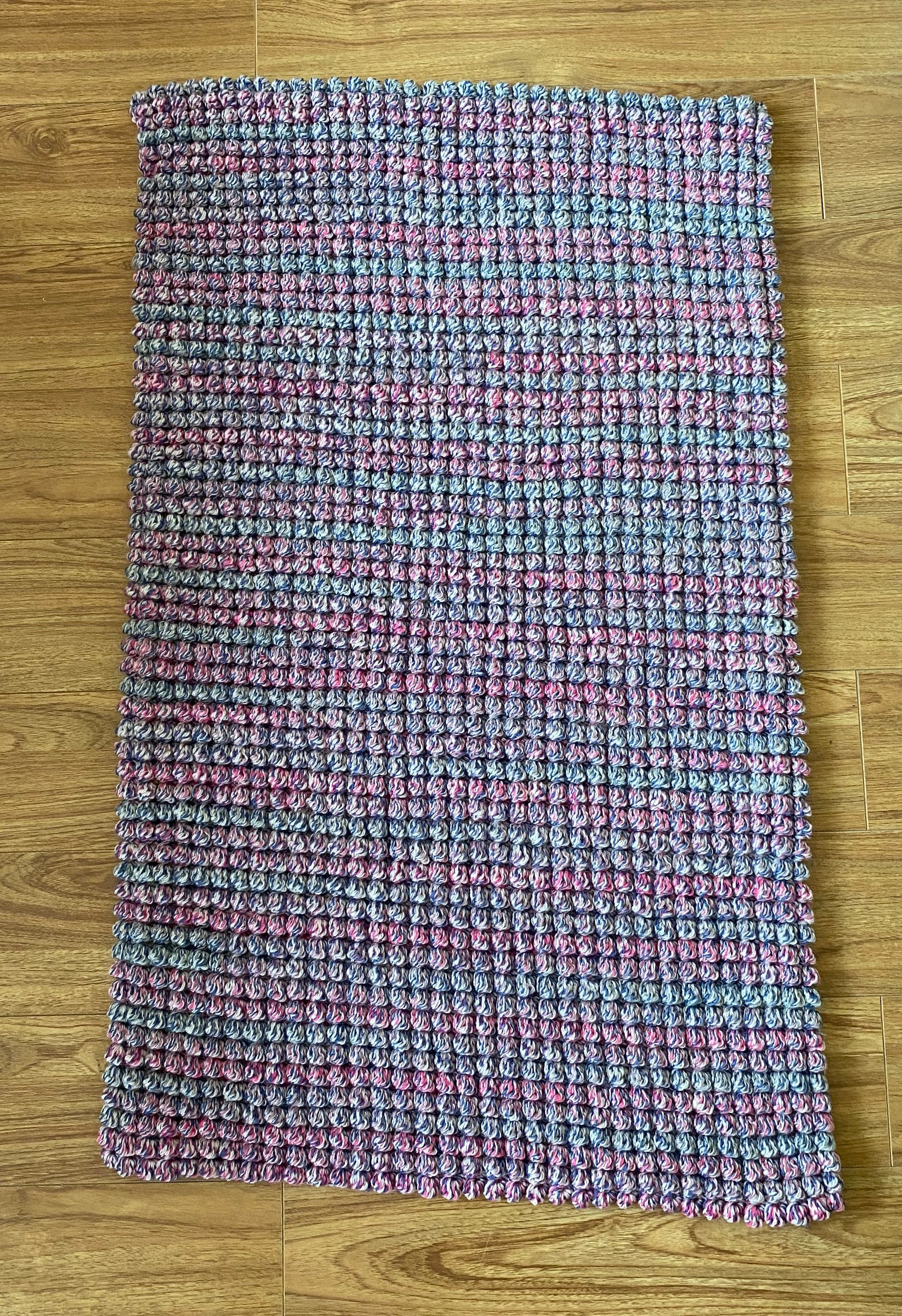 Pink Crochet Rug, Rectangle Multi Coloured Handmade Washable Rug for ...