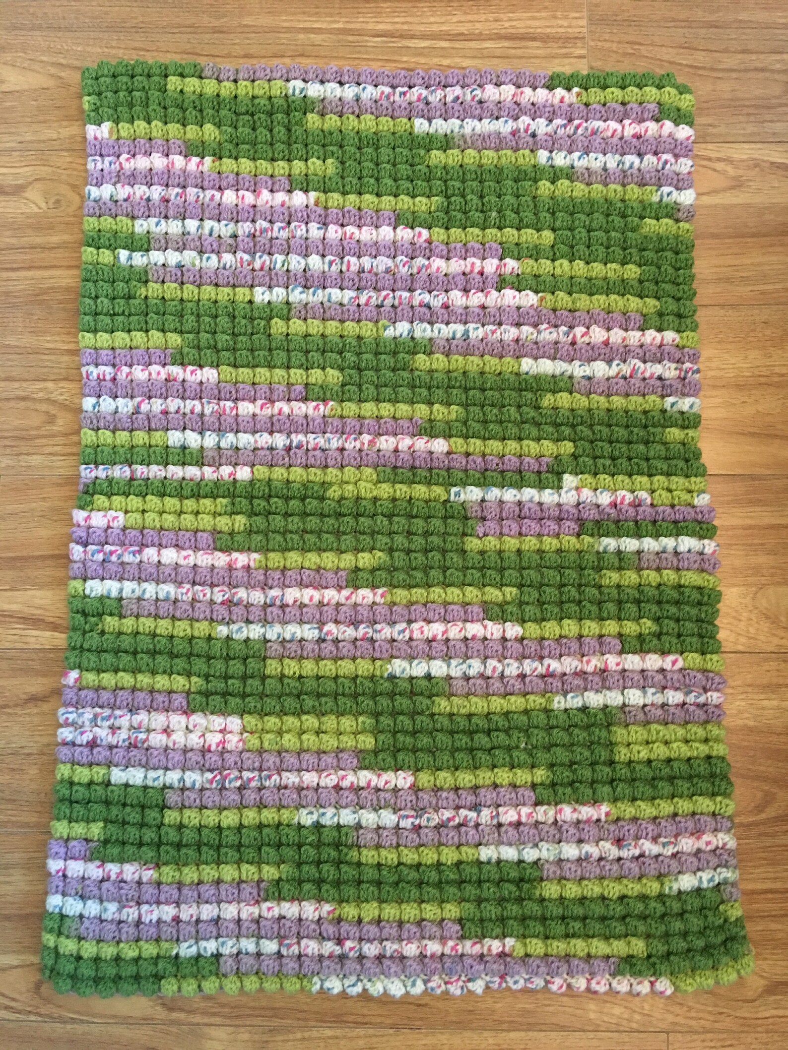 Green Crochet Rug for Kids Room, Rectangle Handmade Washable Rug for ...
