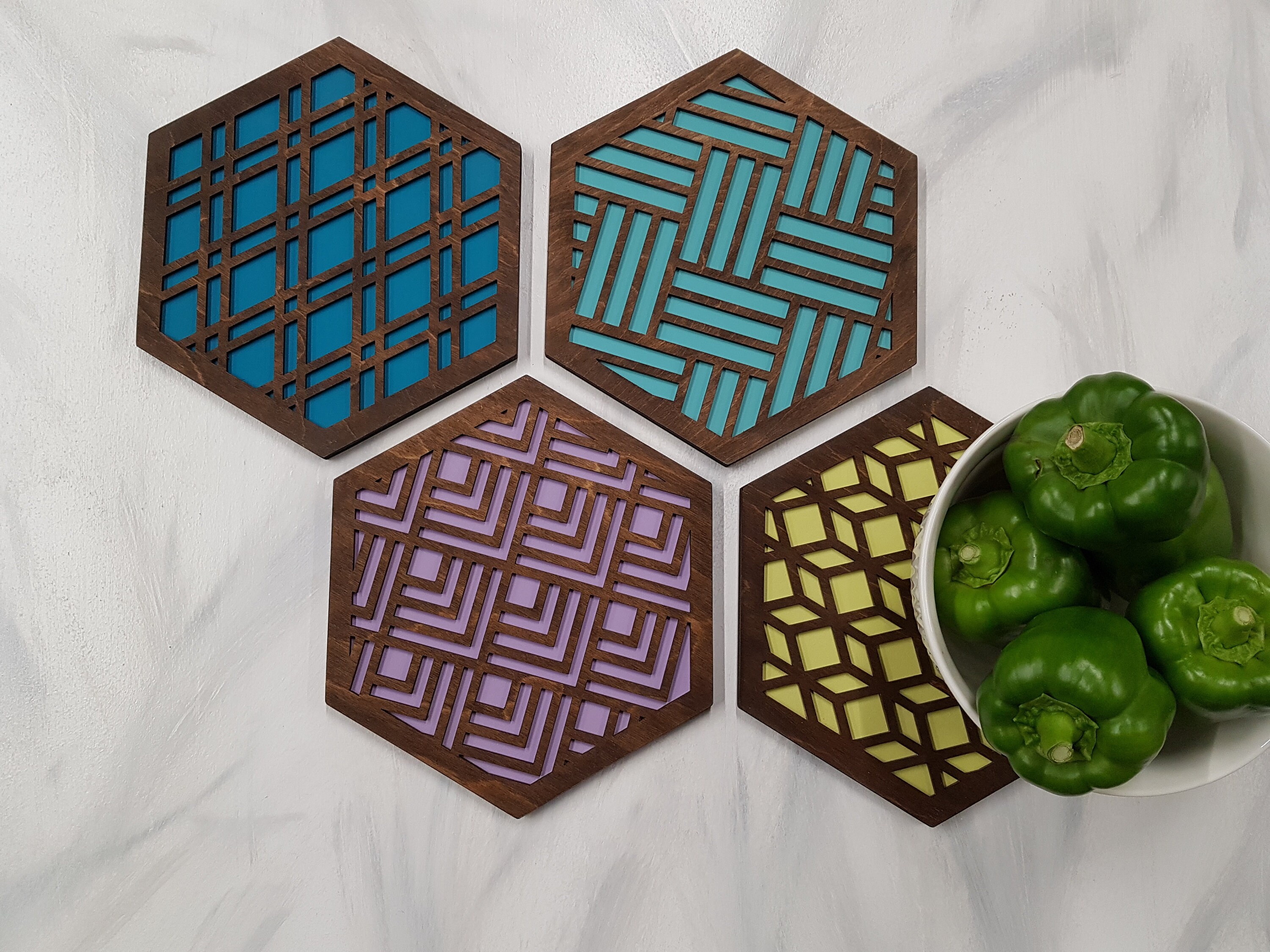 Modern Trivets, Custom Trivet Set, Colorful Trivet, Trivet for Plates ...