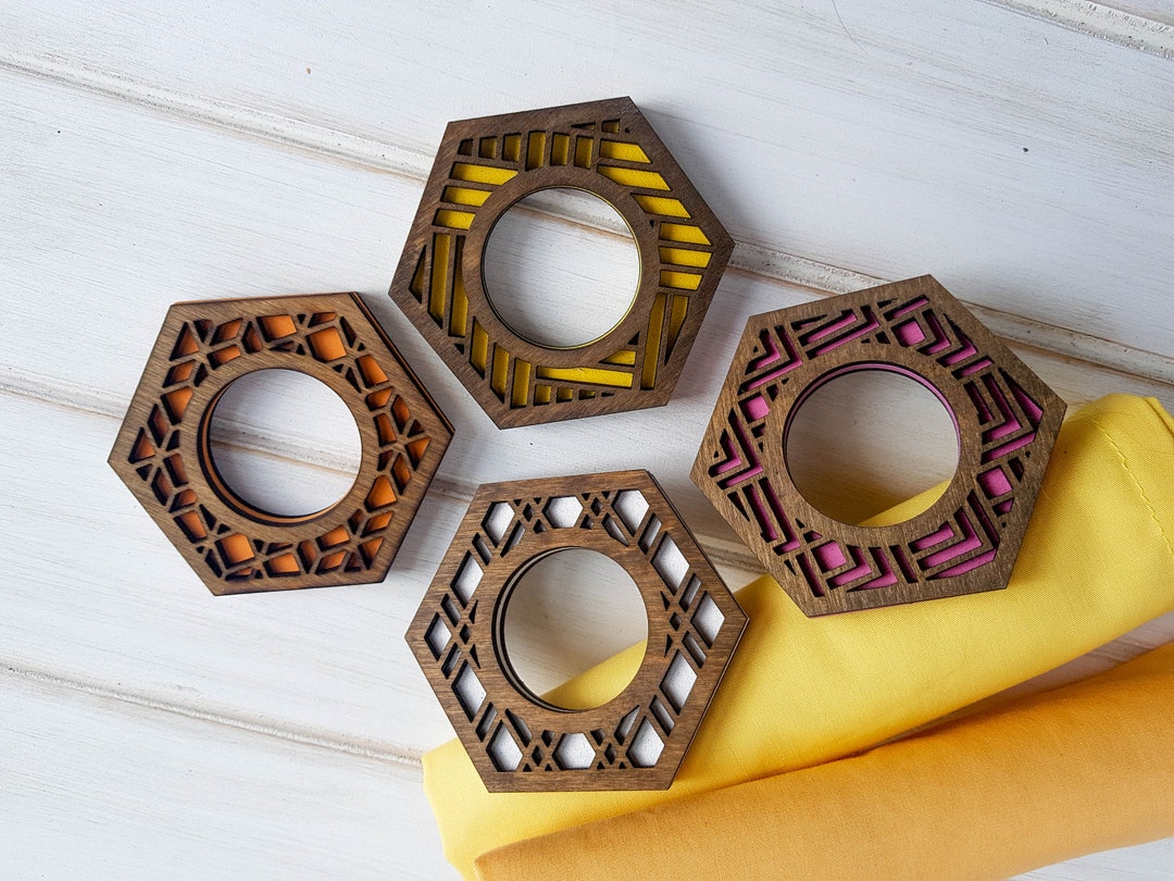 Colorful Napkin Rings, Set of 4, Modern Napkin Ring, Wood Napkin Rings ...