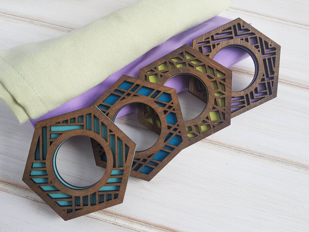 Colorful Napkin Rings for Elegant Picnics , Set of 4, Modern Wooden ...