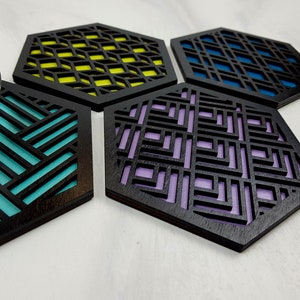 Coaster Set of Four, Hexagon Coaster, Fun Coaster, Modern Coaster ...