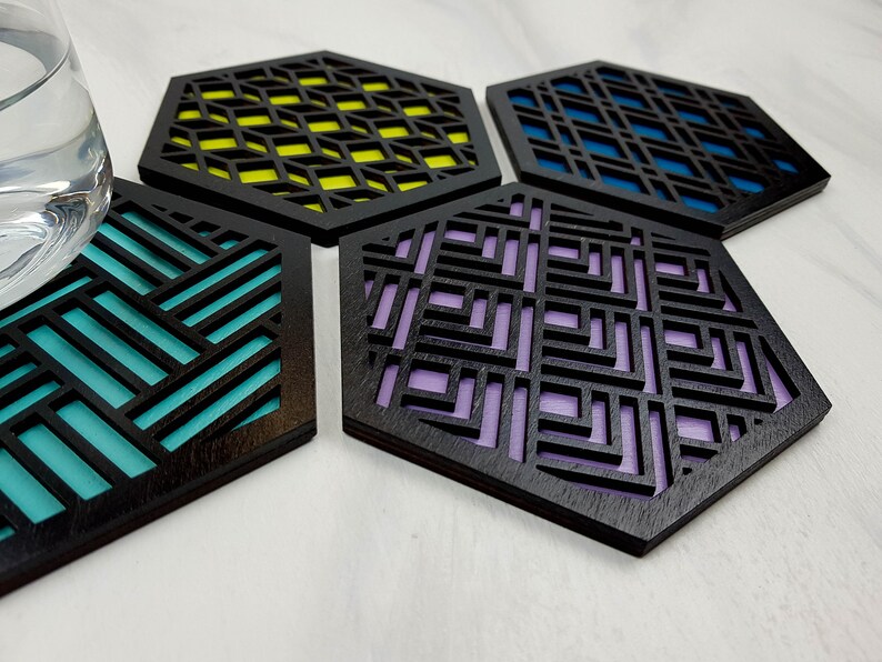 Coaster Set of Four, Hexagon Coaster, Fun Coaster, Modern Coaster ...