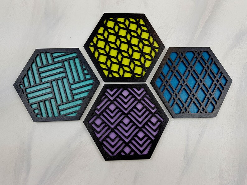 Coaster Set of Four, Hexagon Coaster, Fun Coaster, Modern Coaster ...