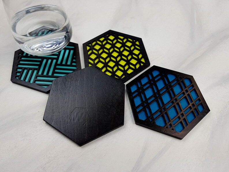 Coaster Set of Four Hexagon Coaster Fun Coaster Modern - Etsy