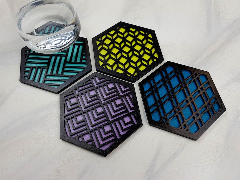Coaster Set of Four, Hexagon Coaster, Fun Coaster, Modern Coaster ...