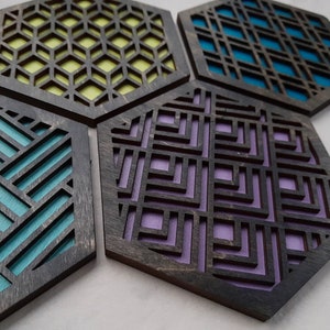 Coaster Set of Four, Hexagon Coaster, Fun Coaster, Modern Coaster ...