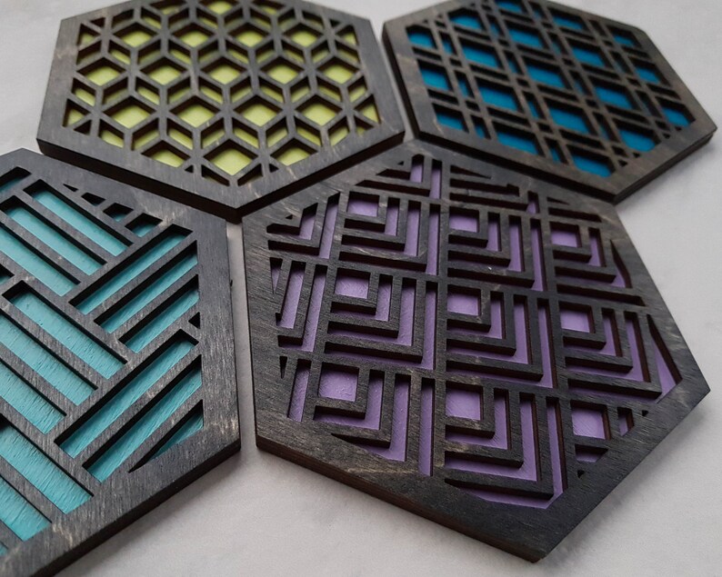 Coaster Set of Four, Hexagon Coaster, Fun Coaster, Modern Coaster ...