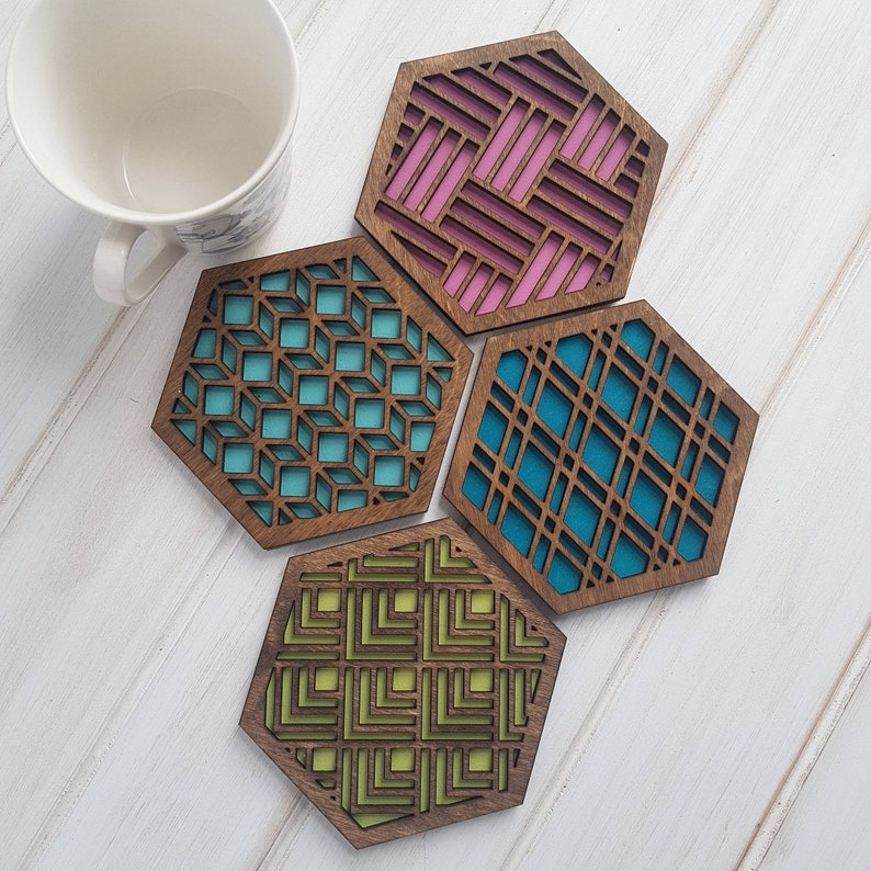 Unique Modern Coaster Design Your Own Set Colorful Coasters - Etsy