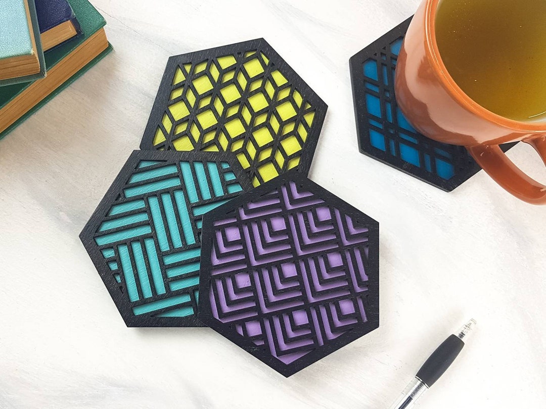 Coaster Set of Four, Hexagon Coaster, Fun Coaster, Modern Coaster ...