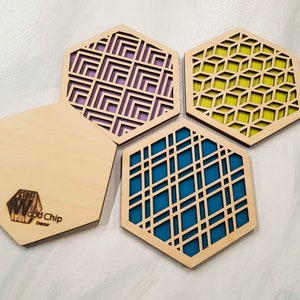 Coaster Set of Four, Hexagon Coaster, Fun Coaster, Modern Geometric ...