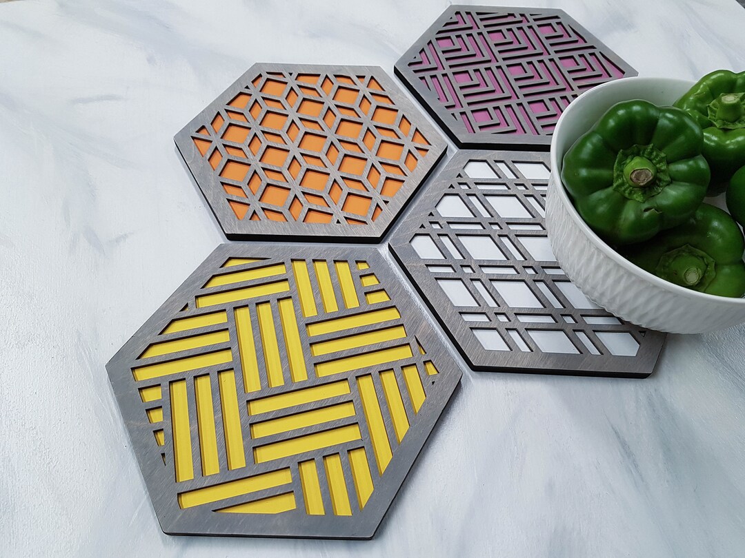 Colorful Wood Trivet Set for Hot Dishes, Dining Table Hot Pads for ...