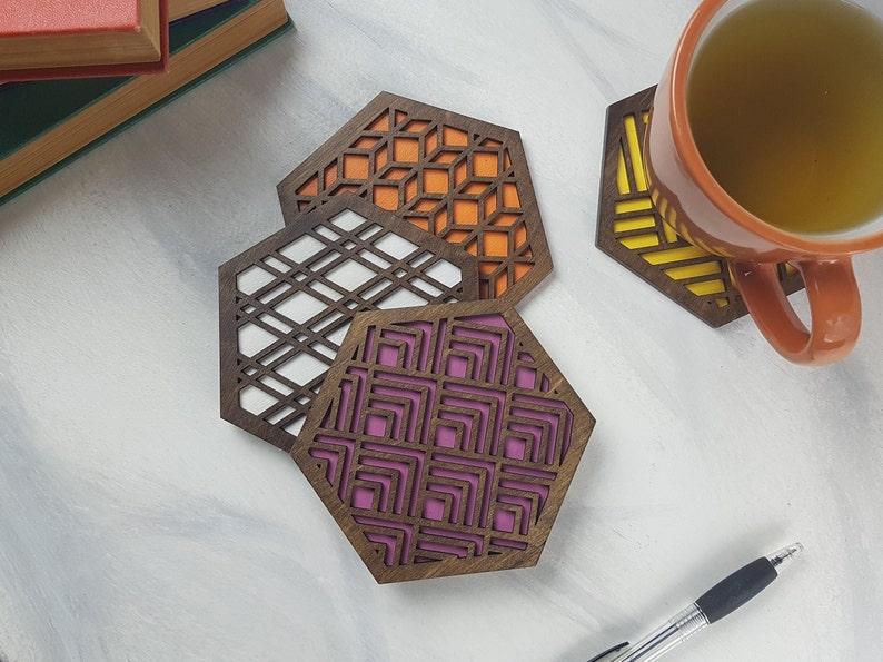 Unique Modern Coaster Design Your Own Set Colorful Coasters - Etsy