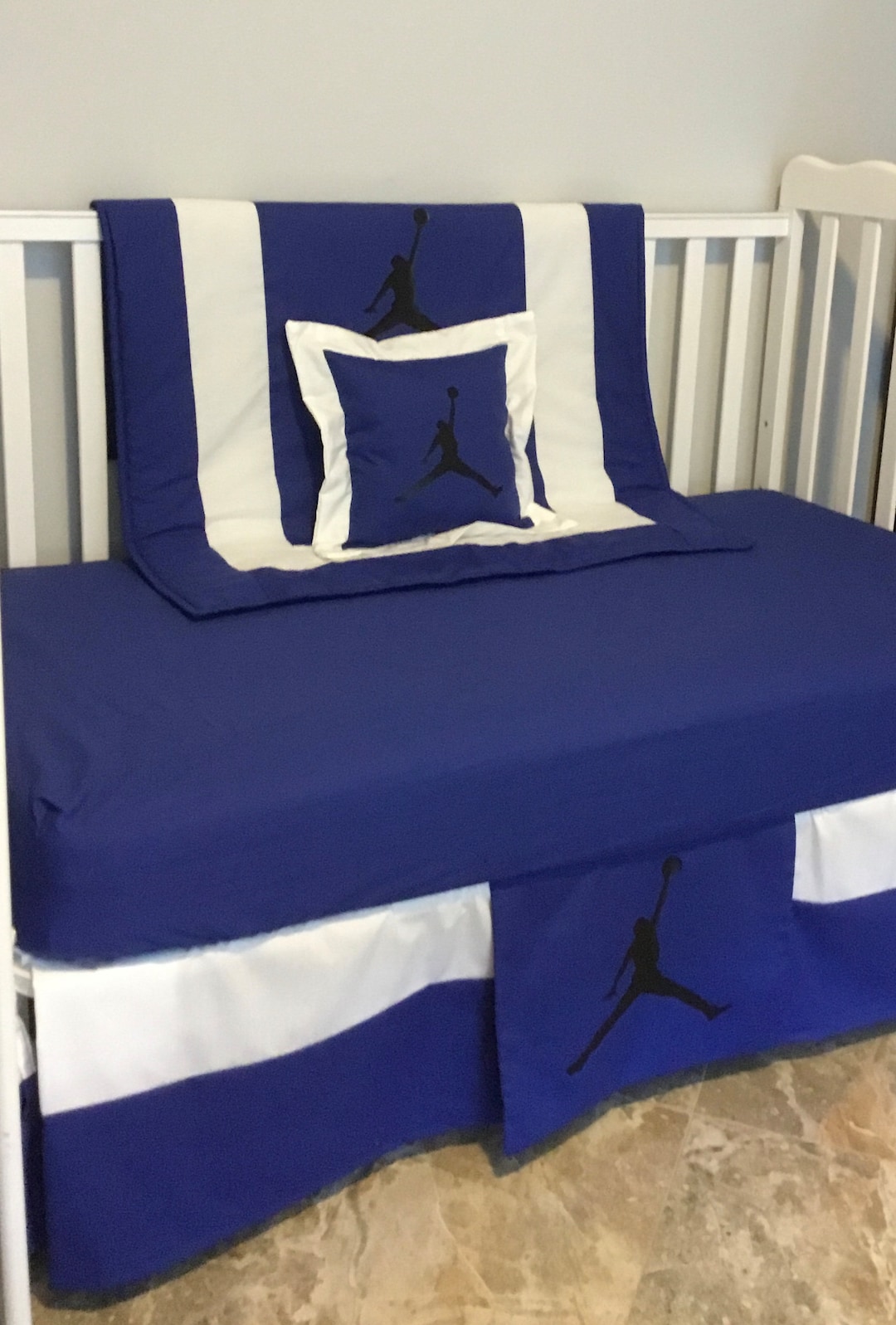 MICHAEL JORDAN NBA Basketball Royal Blue and White Custom Made Crib ...