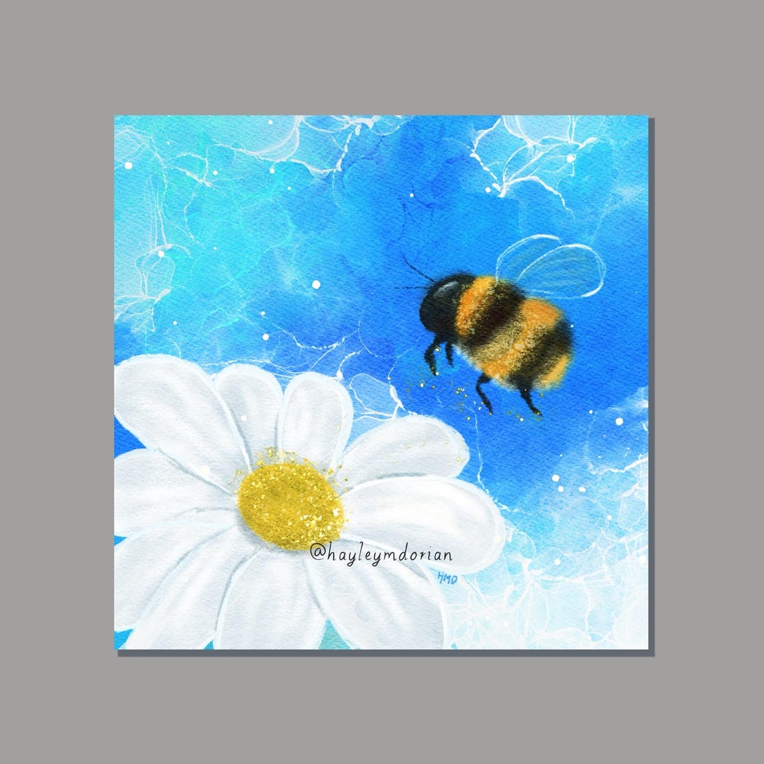 Bumble Bee Print, Wall Art, Bee Illustration, Ink Art, Daisy Art, Print ...