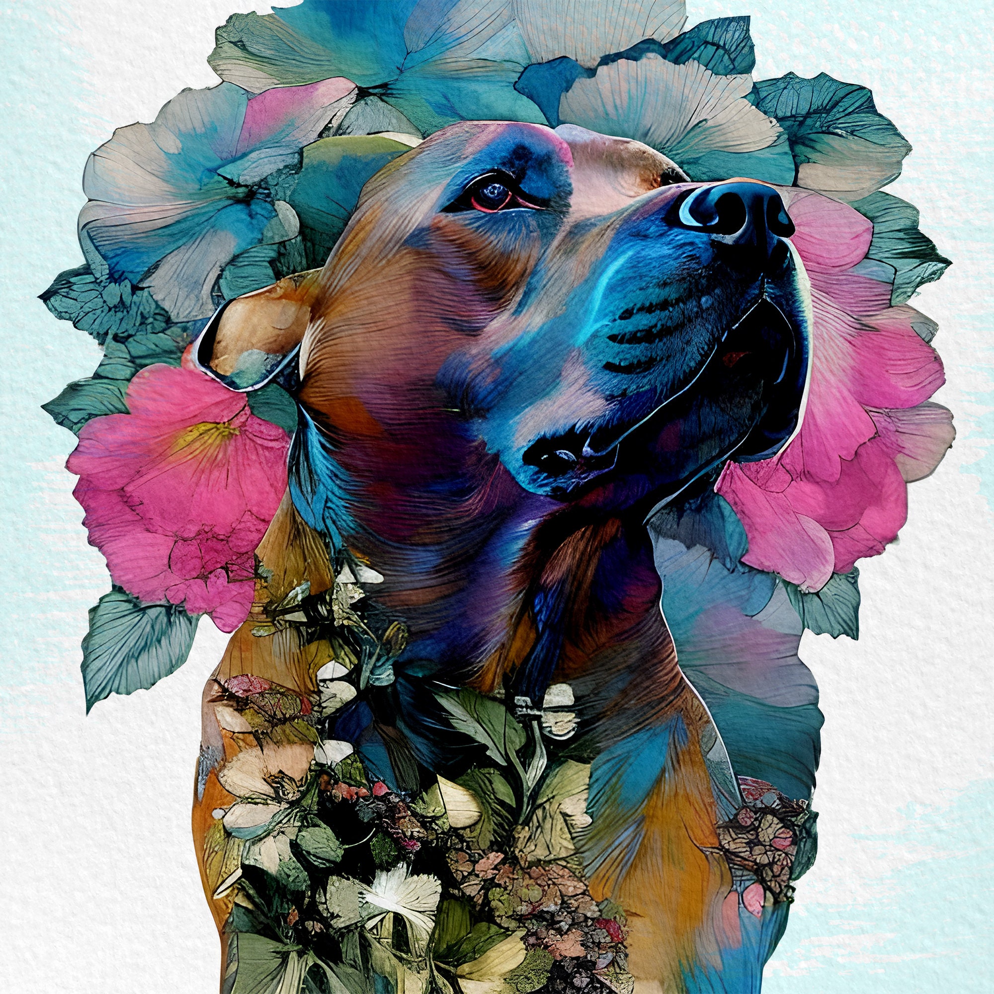 Beautiful Pitbull and Flowers Painting Printable, 24" X 24" Square ...