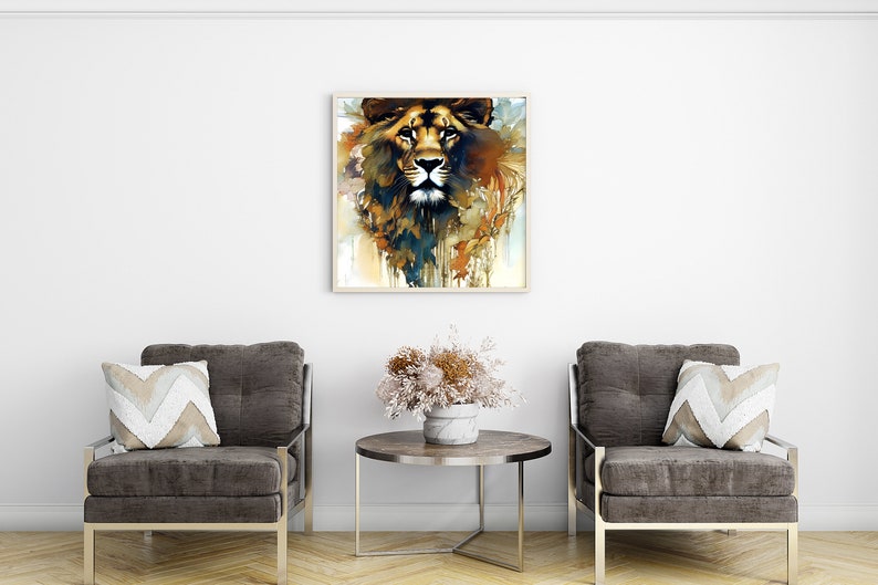 Beautiful Original Lion Watercolor Printable, 24" X 24" Square, Digital ...