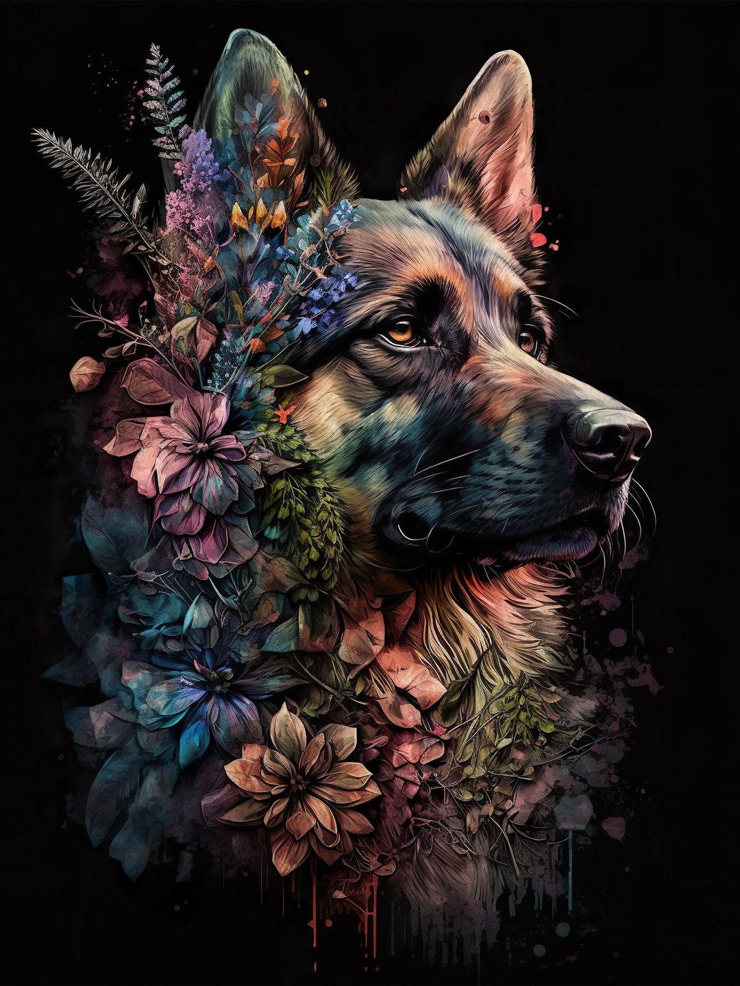 Watercolor German Shepherd Wall Art Printable, 18" X 24," Digital ...