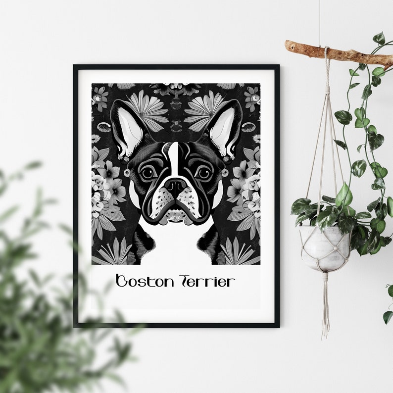 Cute Black and White Boston Terrier Printable, 16" X 20," Digital ...