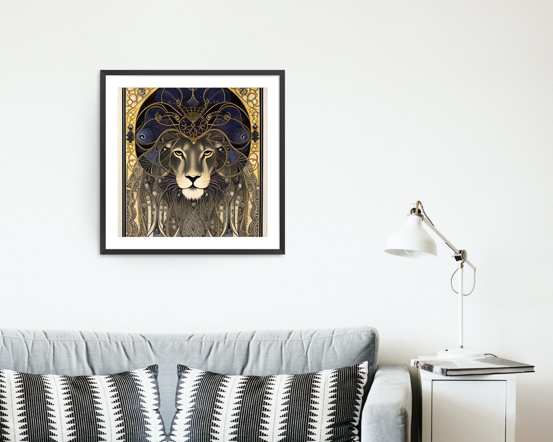 Elegant Art Nouveau Style Lion Print, 24" X 24" Square, Digital ...