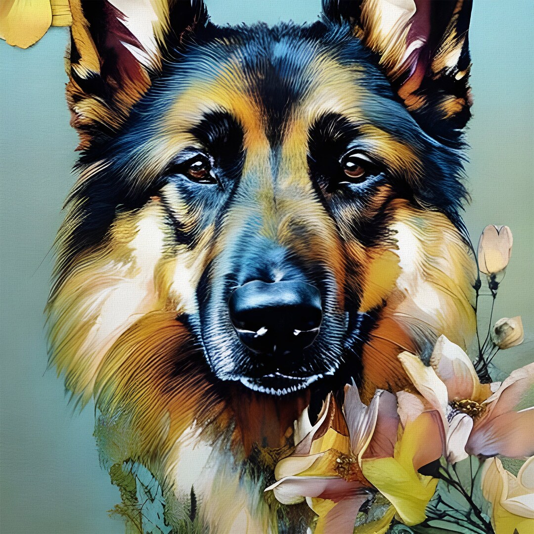 Original German Shepherd Painting Printable, 24" X 24" Square, Digital ...