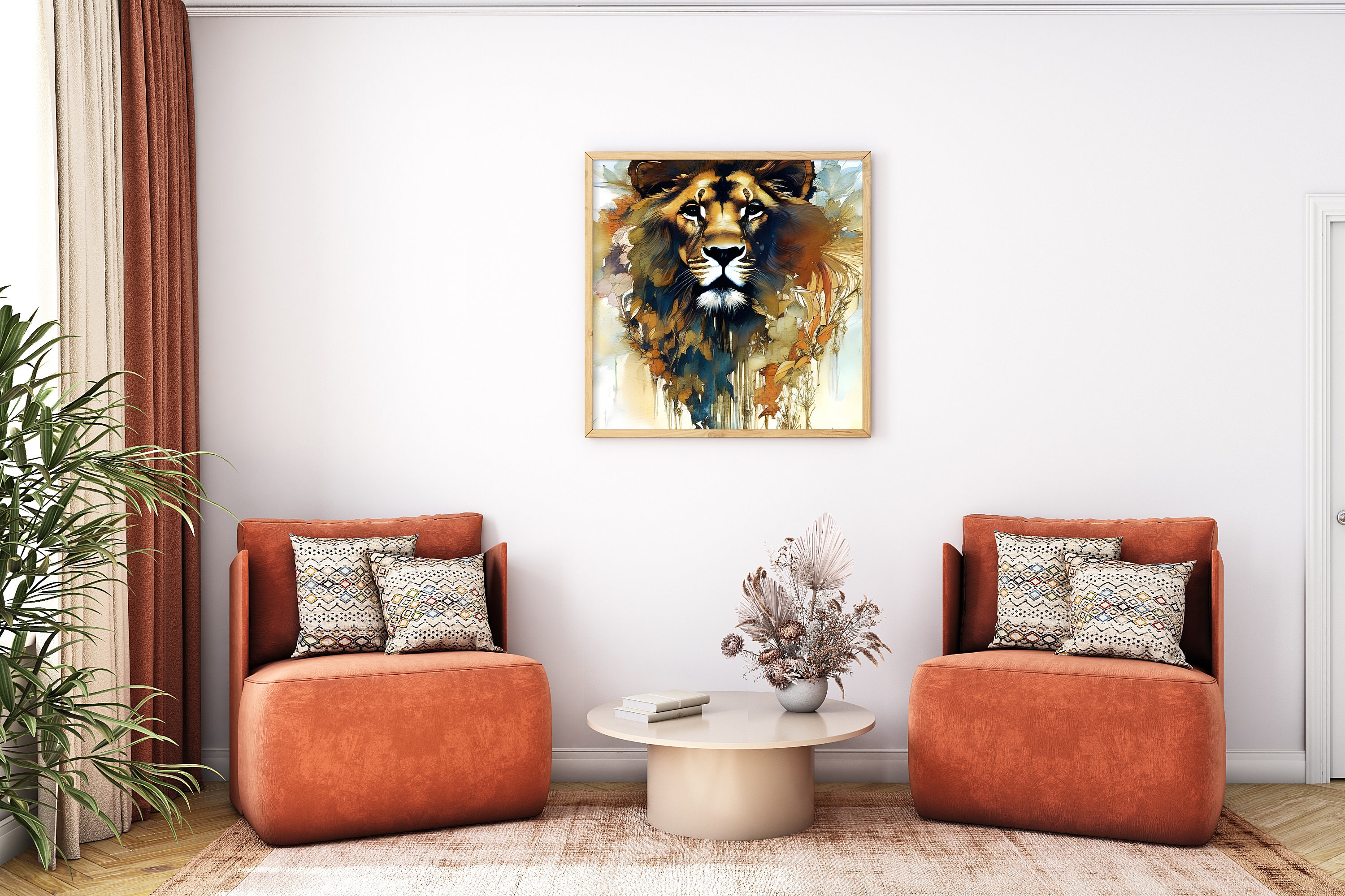 Beautiful Original Lion Watercolor Printable, 24 X 24 Square, Digital ...