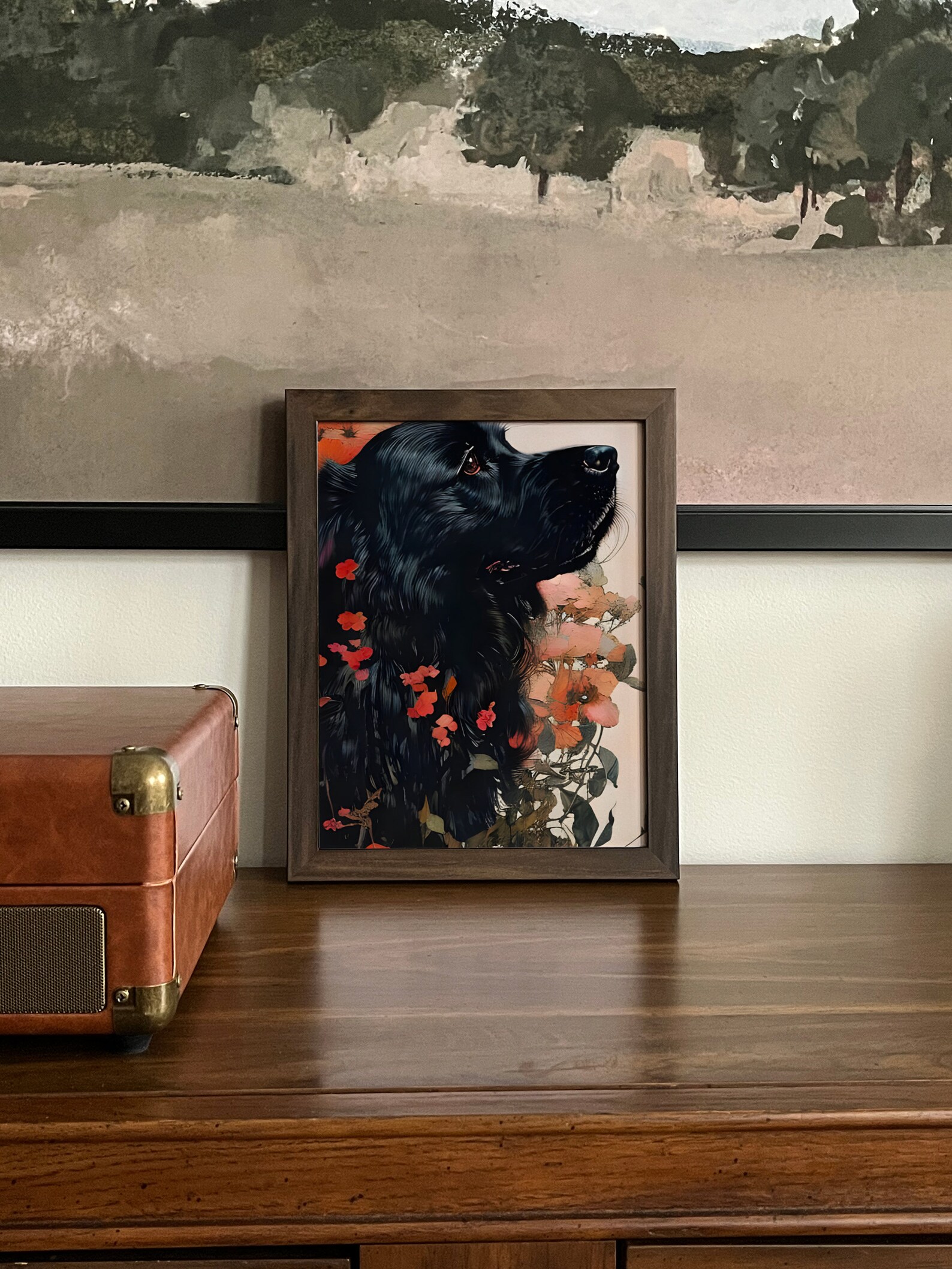 Unique Hovawart Dog in Profile With Flowers, Oil Painting Printable, 24 ...