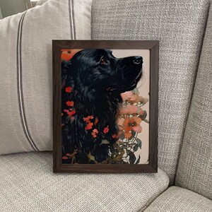 Unique Hovawart Dog in Profile With Flowers, Oil Painting Printable, 24 ...