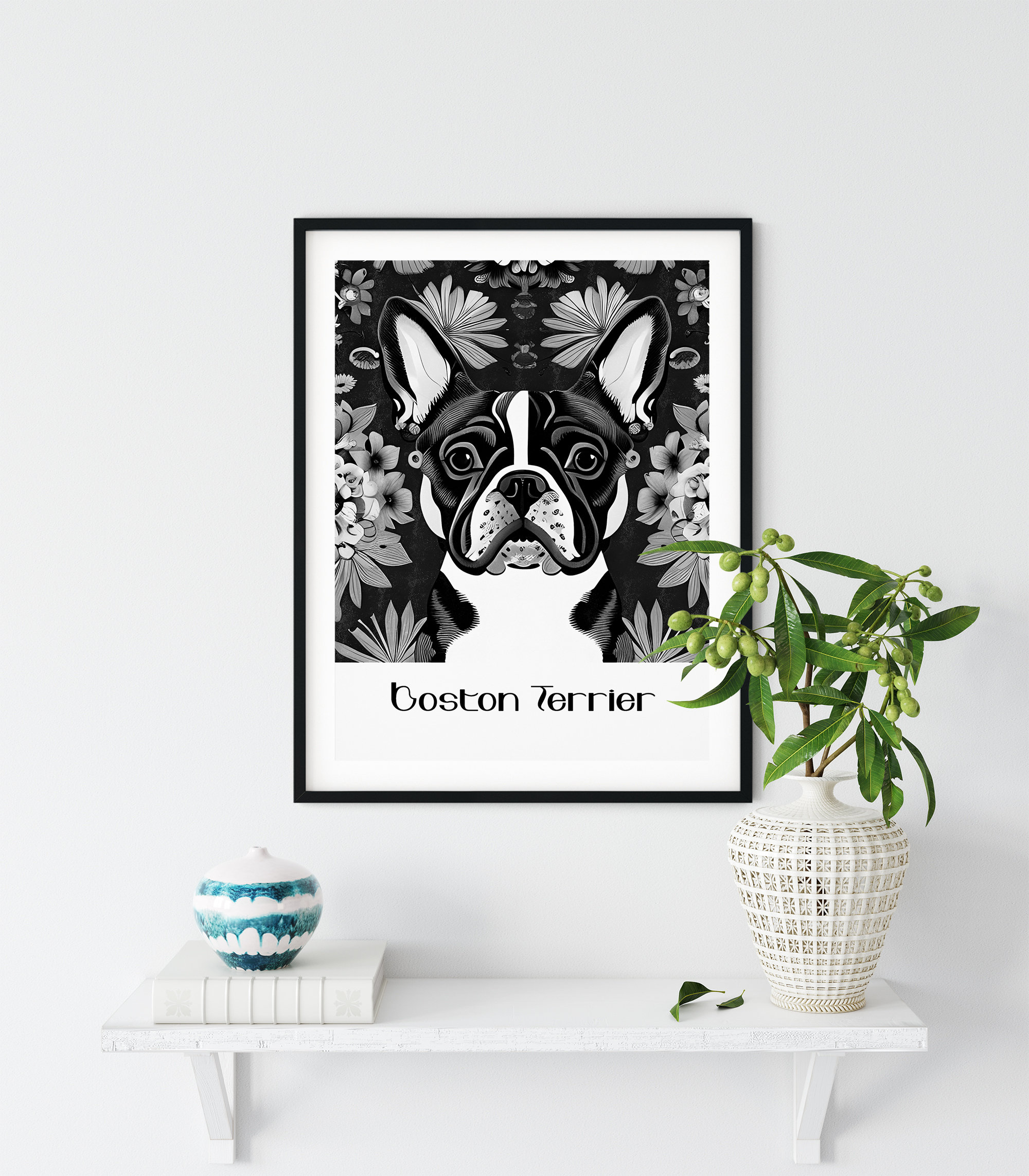 Cute Black and White Boston Terrier Printable, 16" X 20," Digital ...