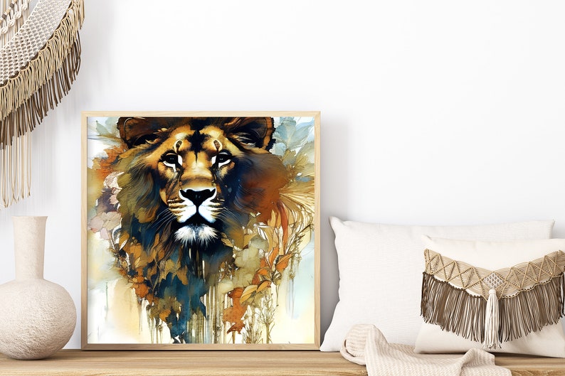 Beautiful Original Lion Watercolor Printable, 24" X 24" Square, Digital ...