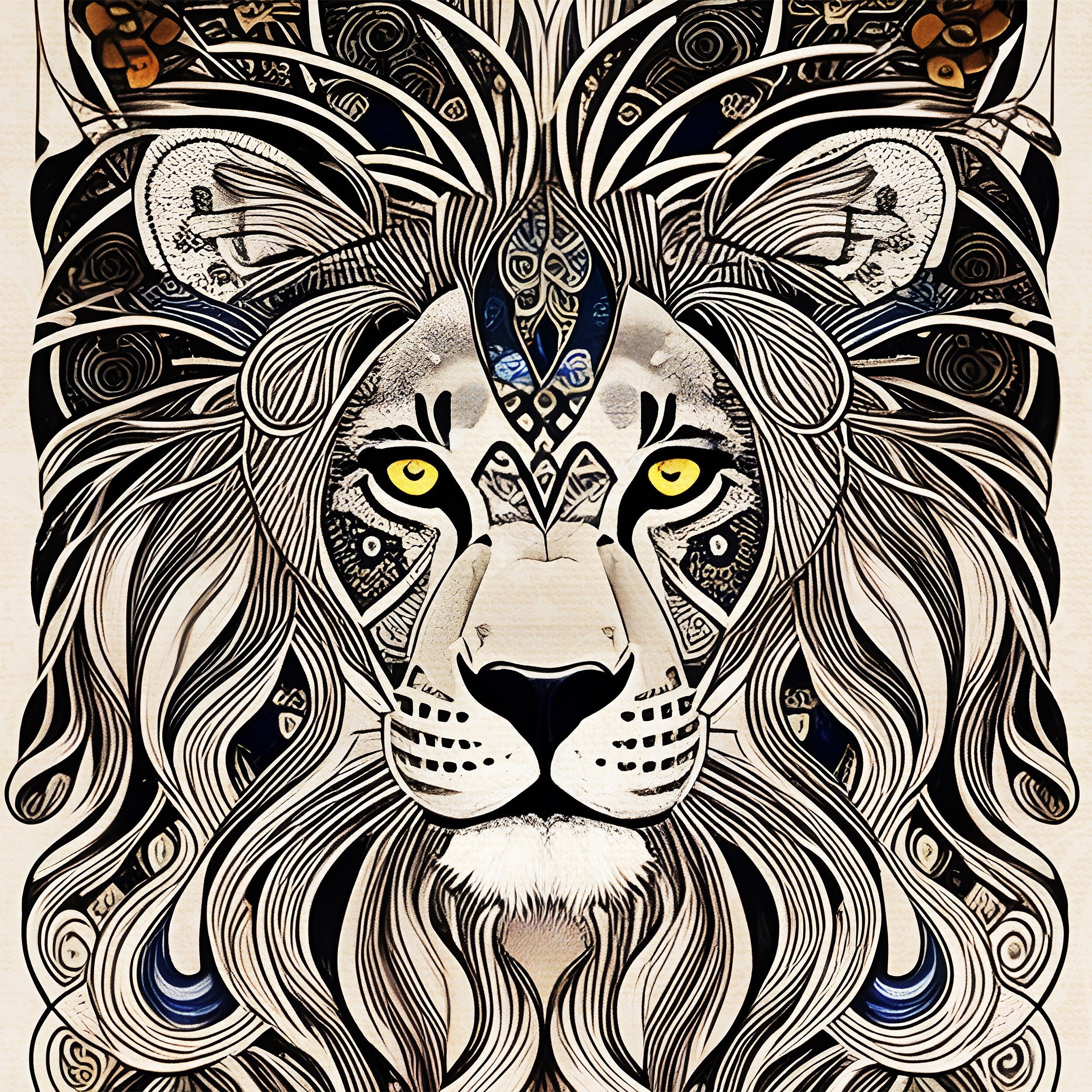 Unique Graphic Lion Printable, 24" X 24," Digital Download, Square Wall ...