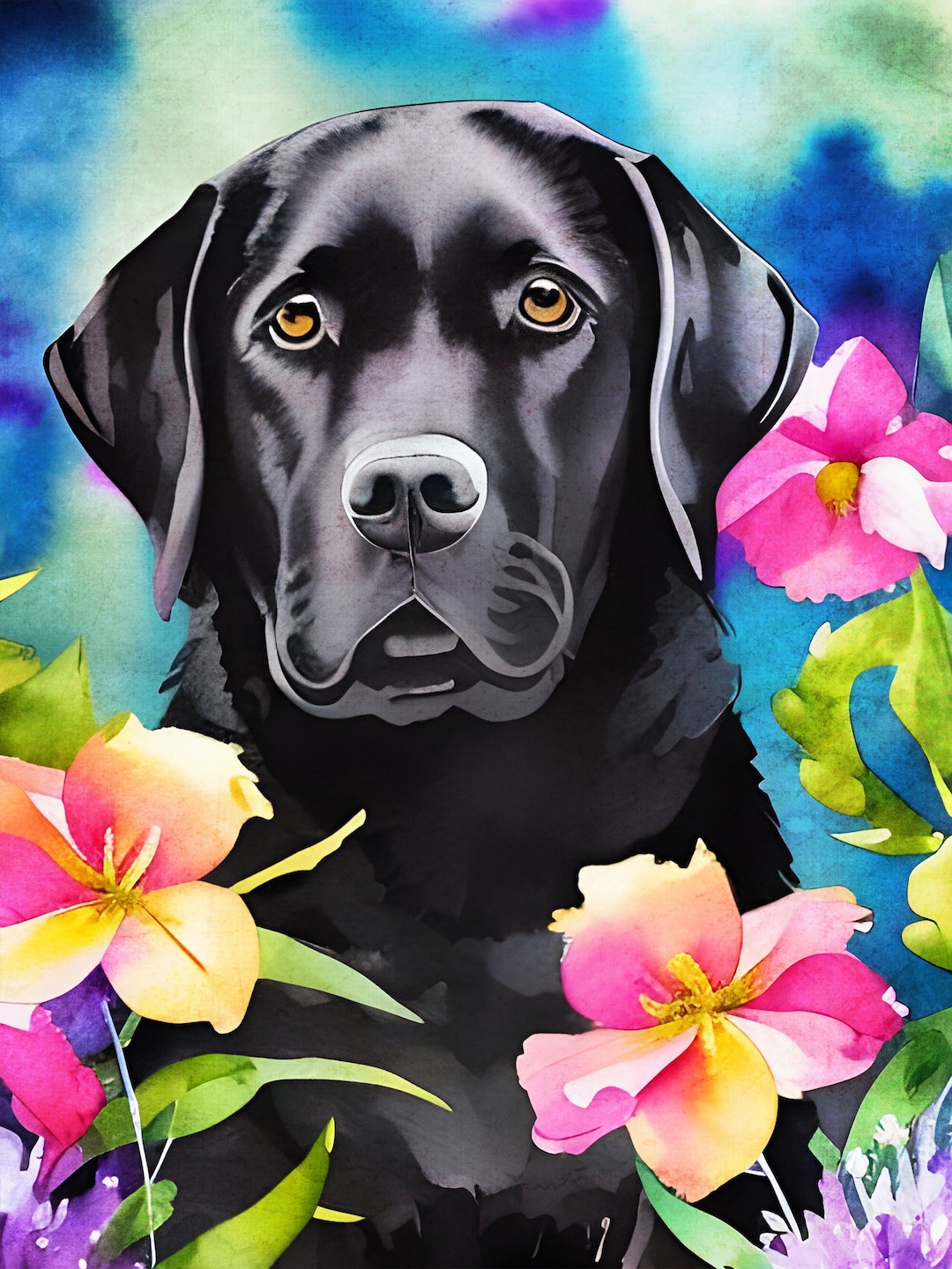 Vibrant Black Labrador Watercolor Printable, 18" X 24," Digital ...