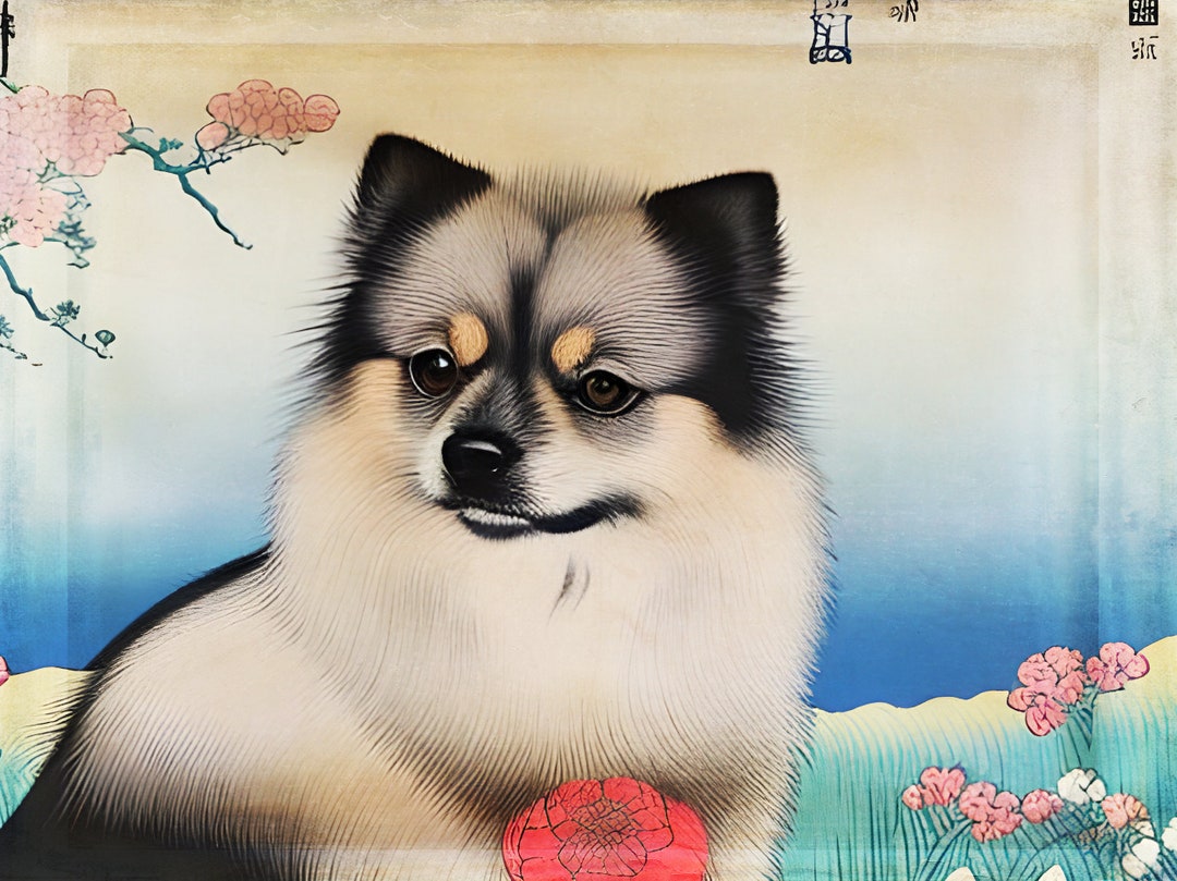 Beautiful Ukiyo-e Style Pomeranian Printable, 24" X 18," Digital ...
