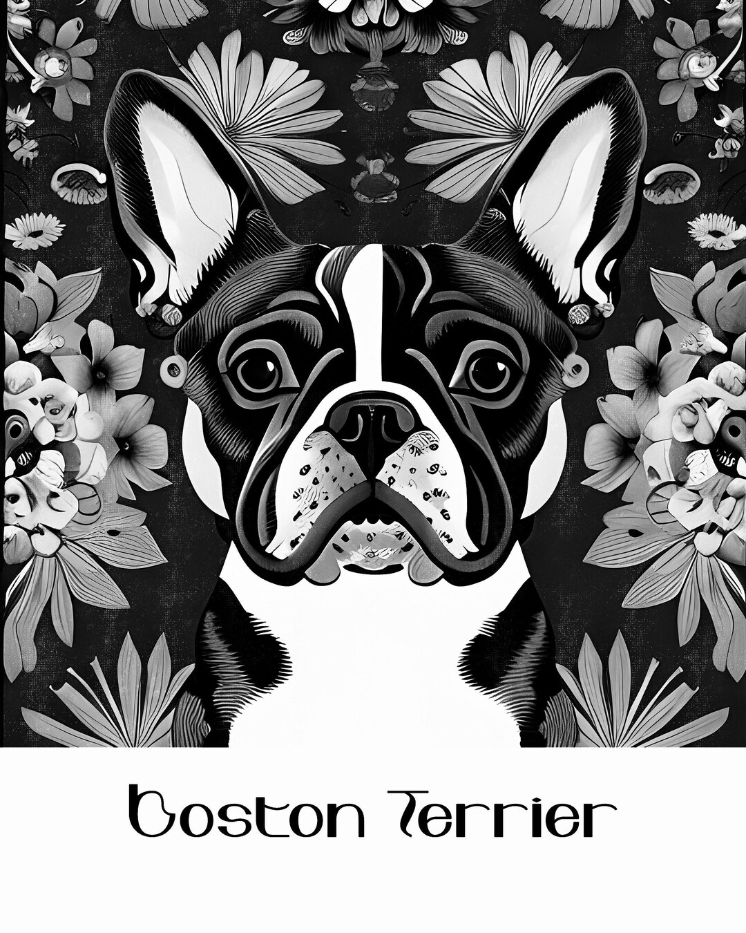 Cute Black and White Boston Terrier Printable, 16" X 20," Digital ...