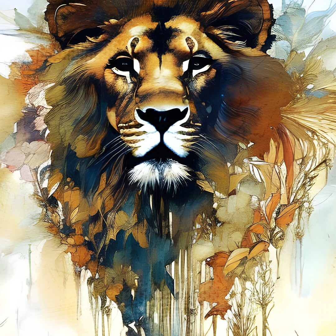 Beautiful Original Lion Watercolor Printable, 24" X 24" Square, Digital ...
