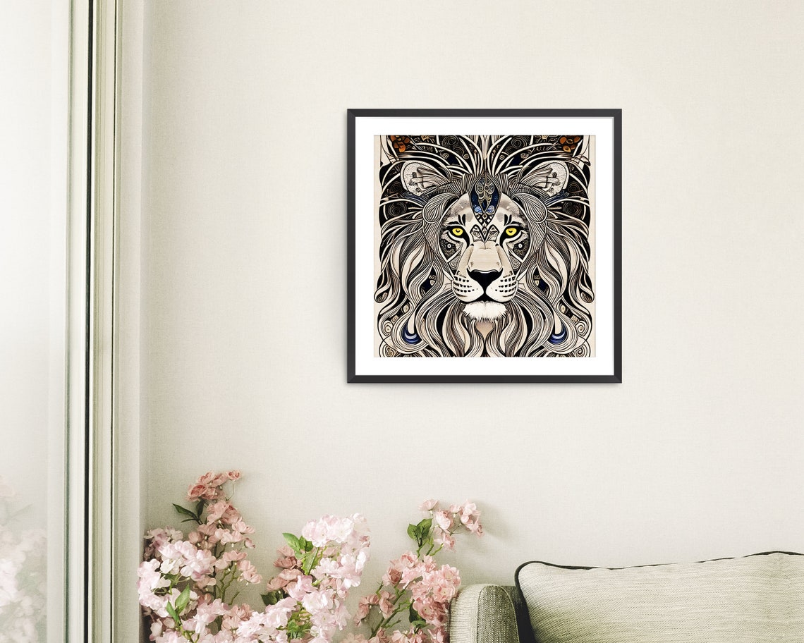 Unique Graphic Lion Printable, 24" X 24," Digital Download, Square Wall ...
