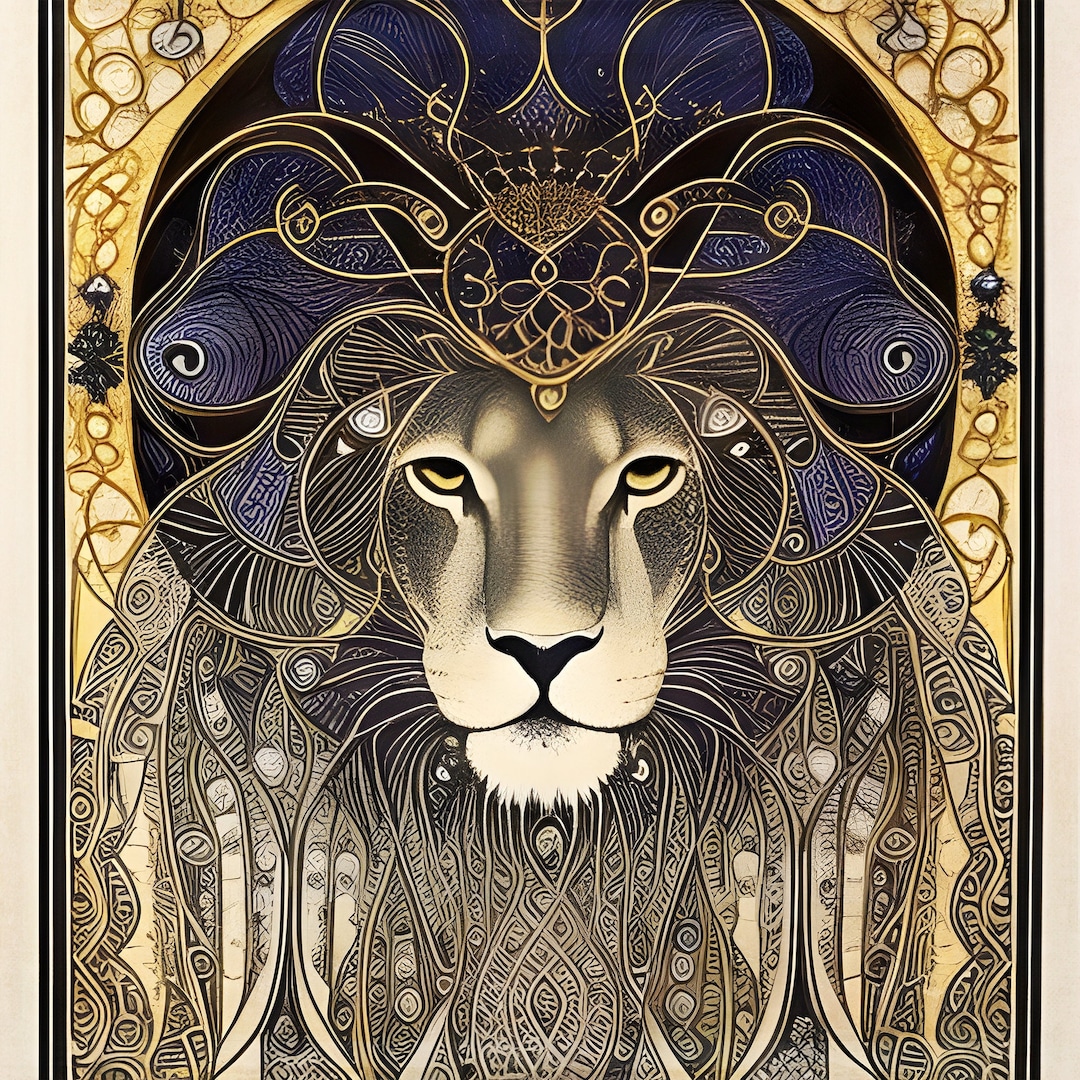 Elegant Art Nouveau Style Lion Print, 24" X 24" Square, Digital ...