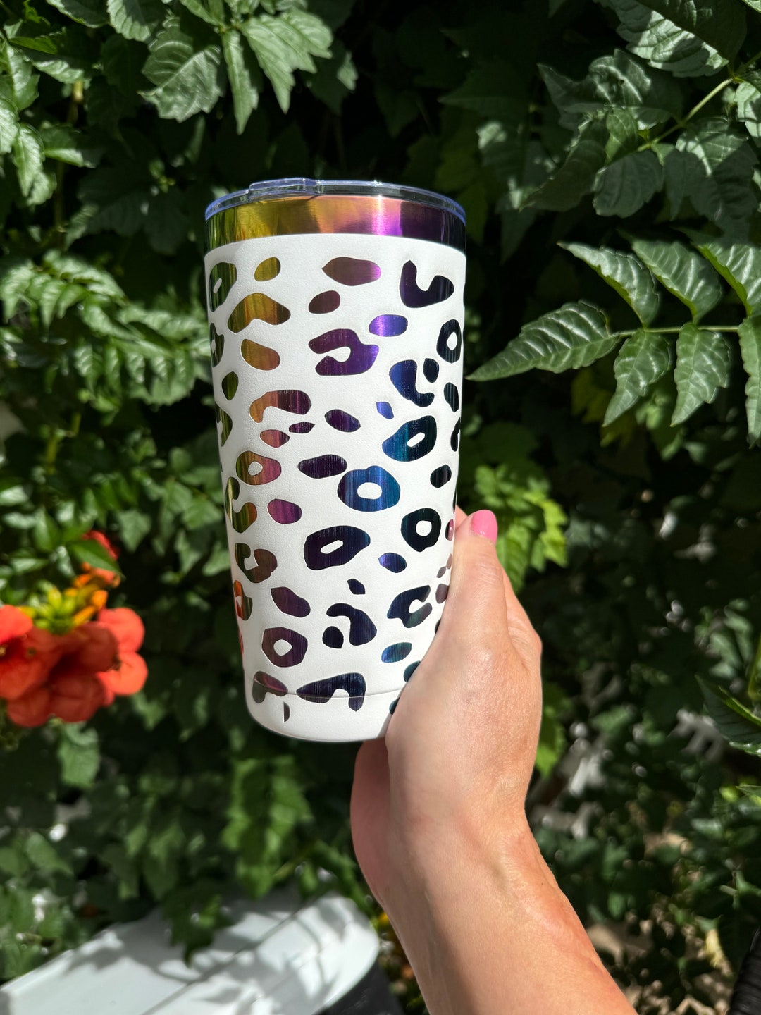 Laser Engraved Leopard Print Tumbler | 20oz Stainless Steel, Rainbow ...