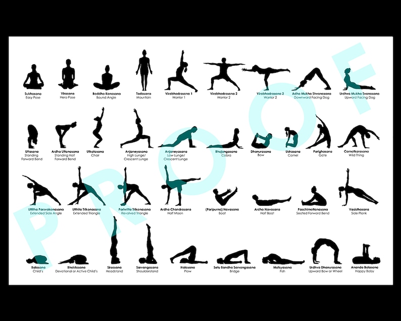 68 VECTOR Yoga Poses, English and Sanskrit Names | DIGITAL DOWNLOAD | 2 @ 17in X 11in - Etsy ...