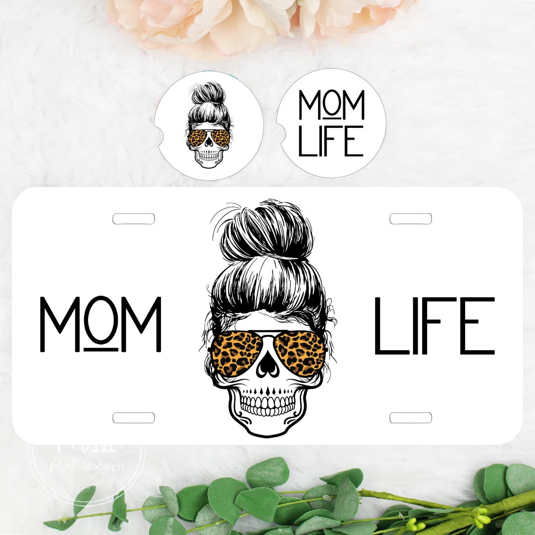 Messy Bun Mom Life Front License Plate and Car Coasters Set - Etsy