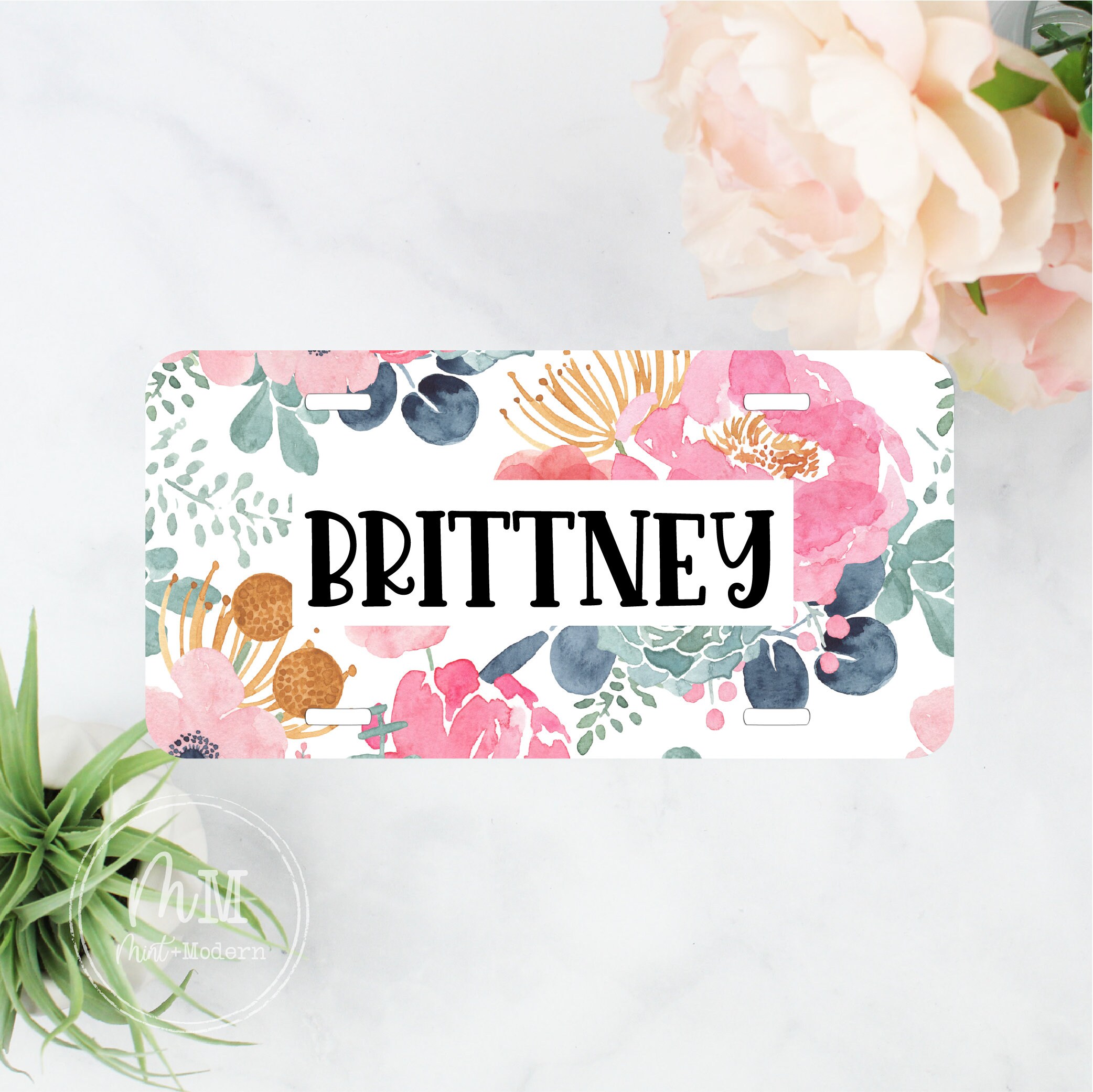 Monogram Pink Floral Front License Plate - Etsy