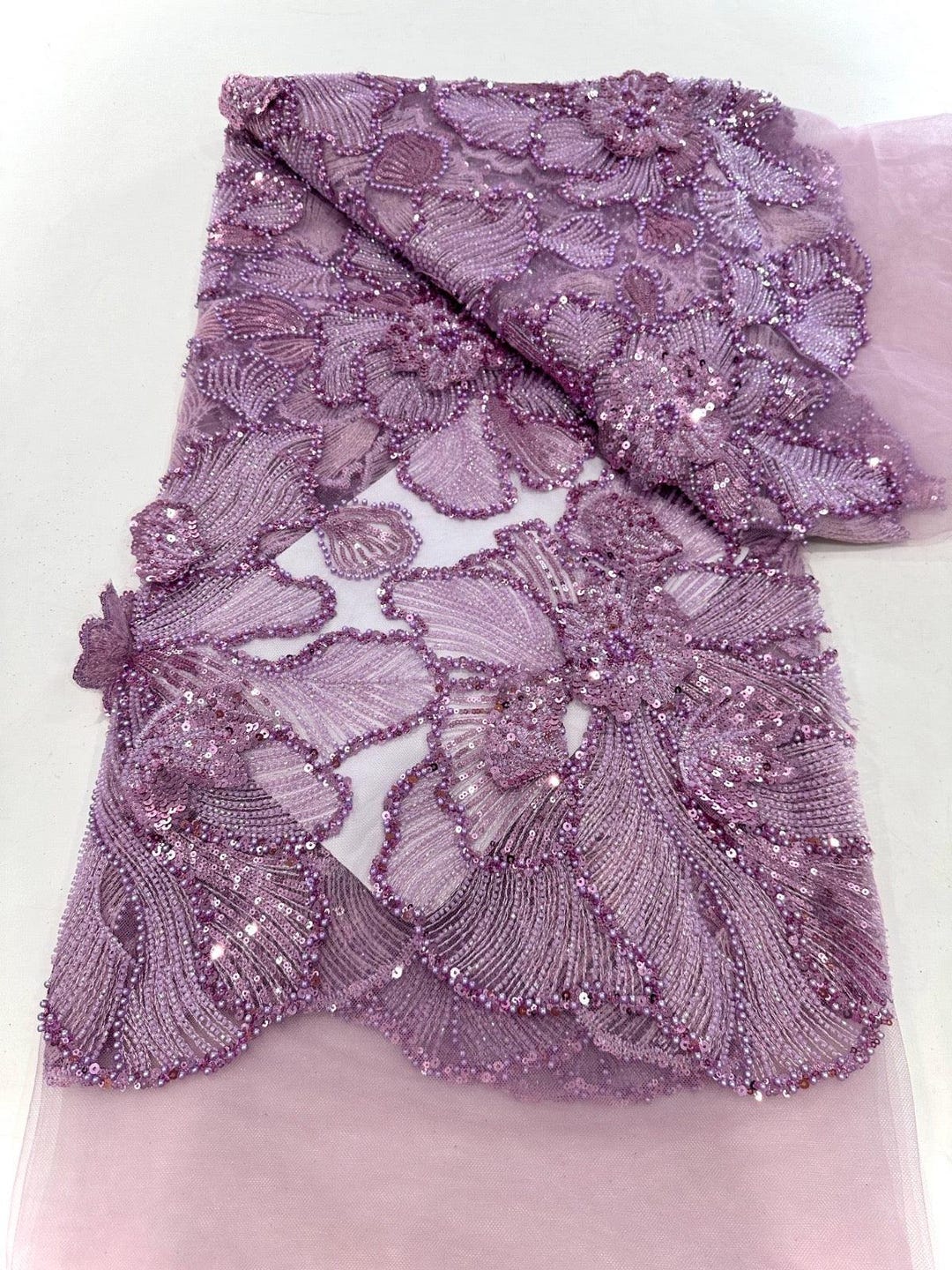 Lilac Gold Green Sequin Lace Fabric: Beaded Tulle Mesh, 3 Yards - Etsy