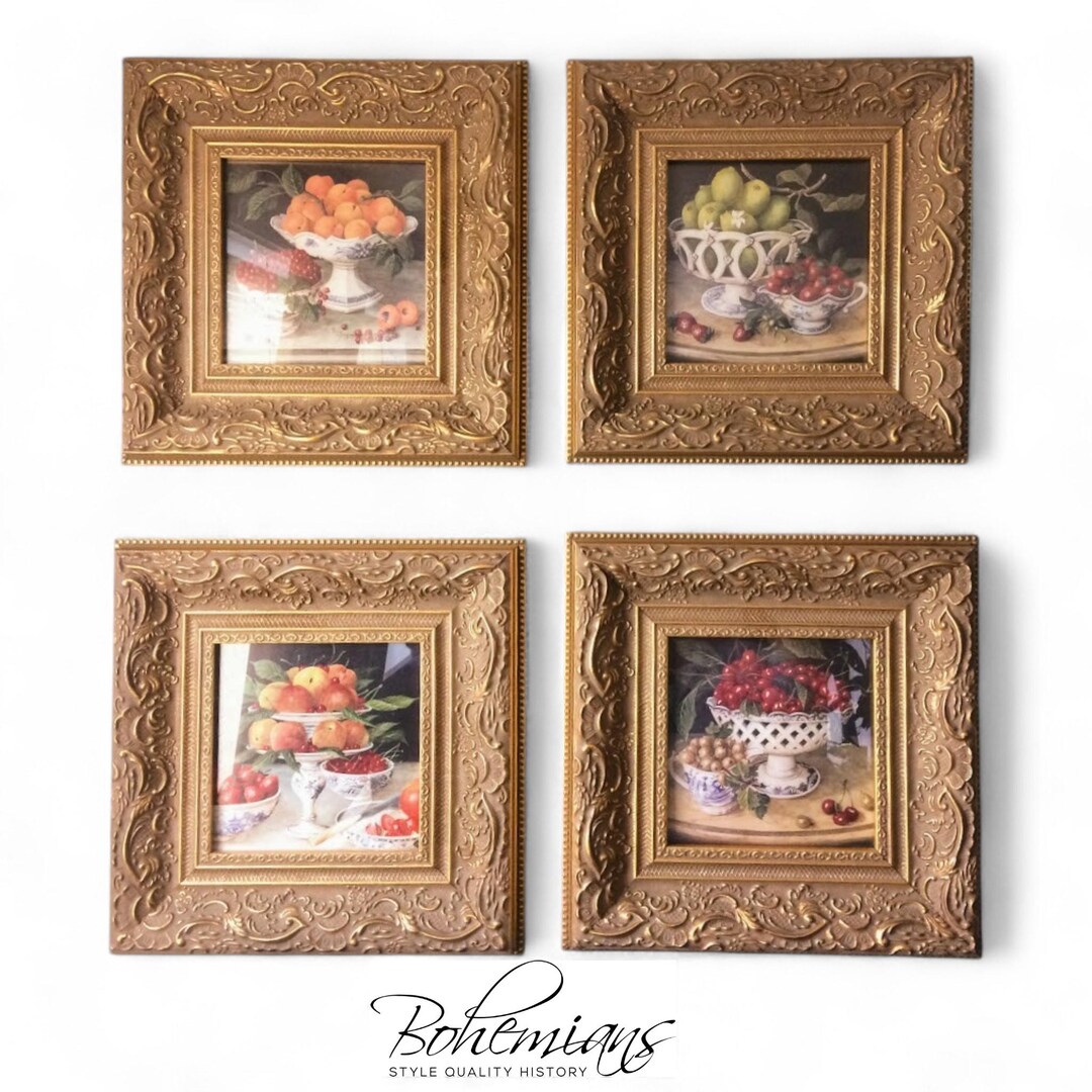 Vintage Gilded Frame Fruit Prints - Traditional Kitchen Wall Decor, Set ...