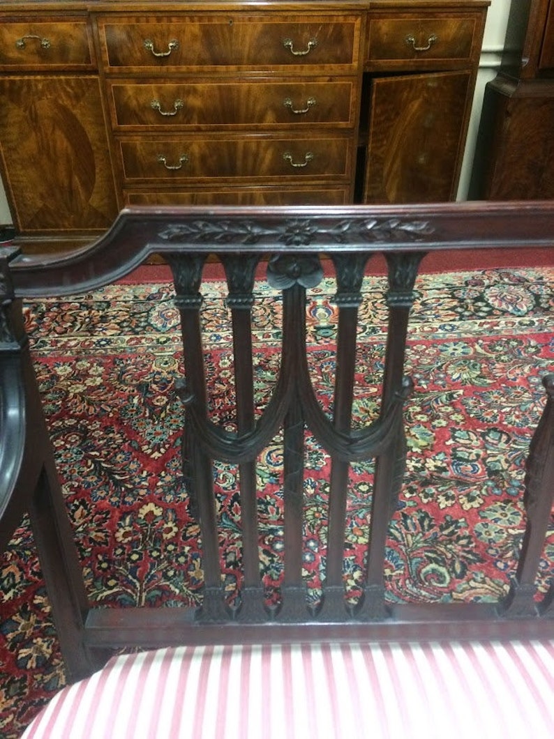 Vintage Hepplewhite Settee, Neoclassical Style Bench, Striped Bench ...
