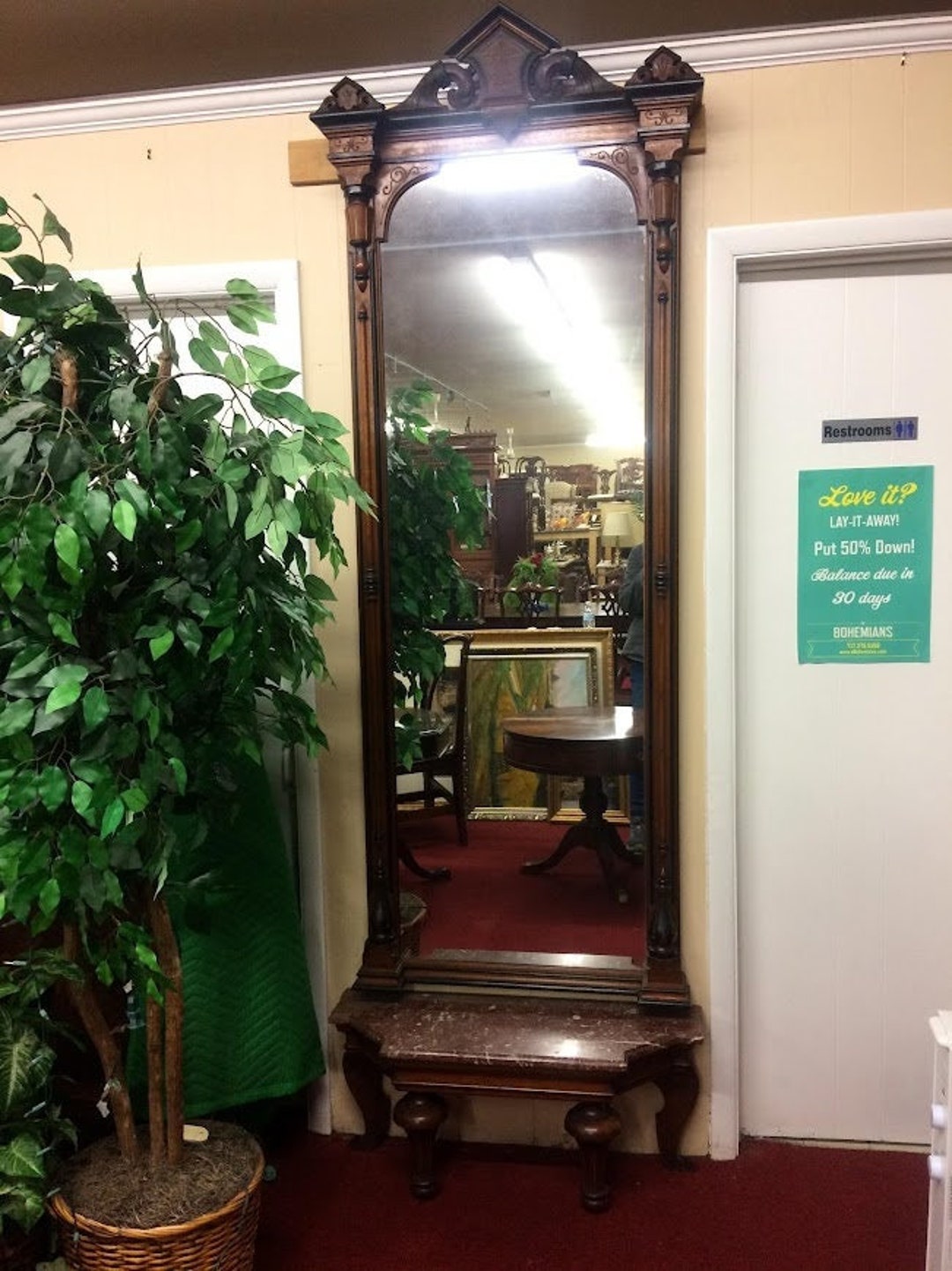 Antique Pier Mirror, Victorian Pier Mirror Walnut, Marble Base, Antique ...