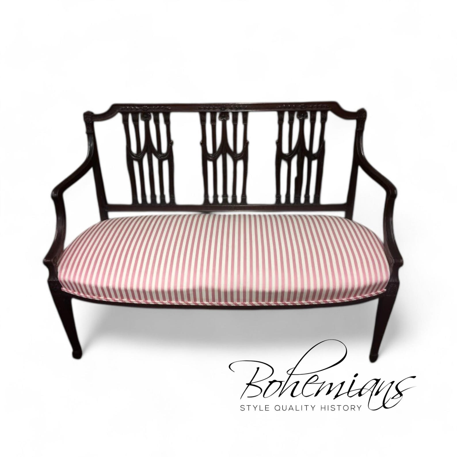 Vintage Hepplewhite Settee, Neoclassical Style Bench, Striped Bench ...