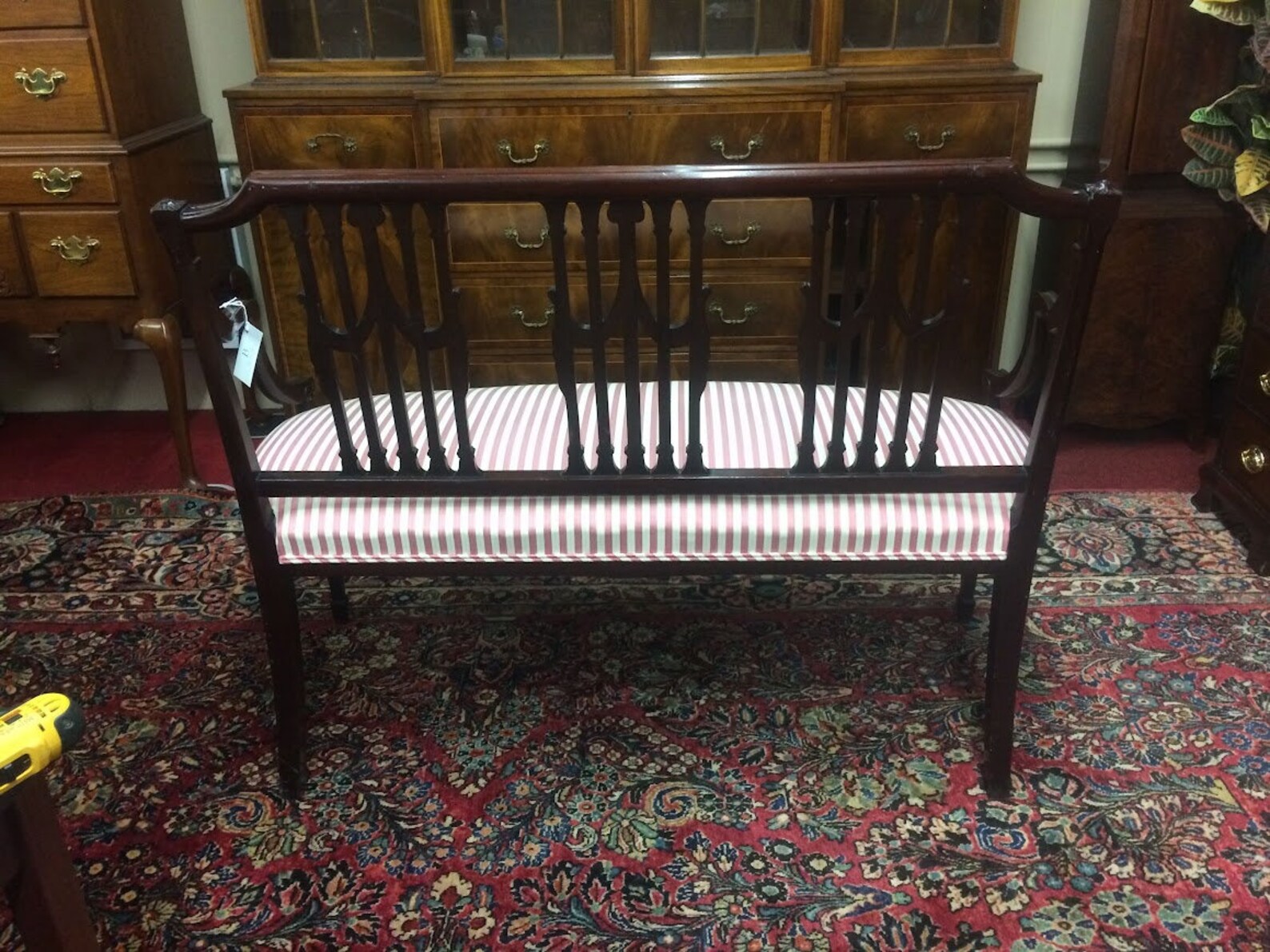 Vintage Hepplewhite Settee, Neoclassical Style Bench, Striped Bench ...