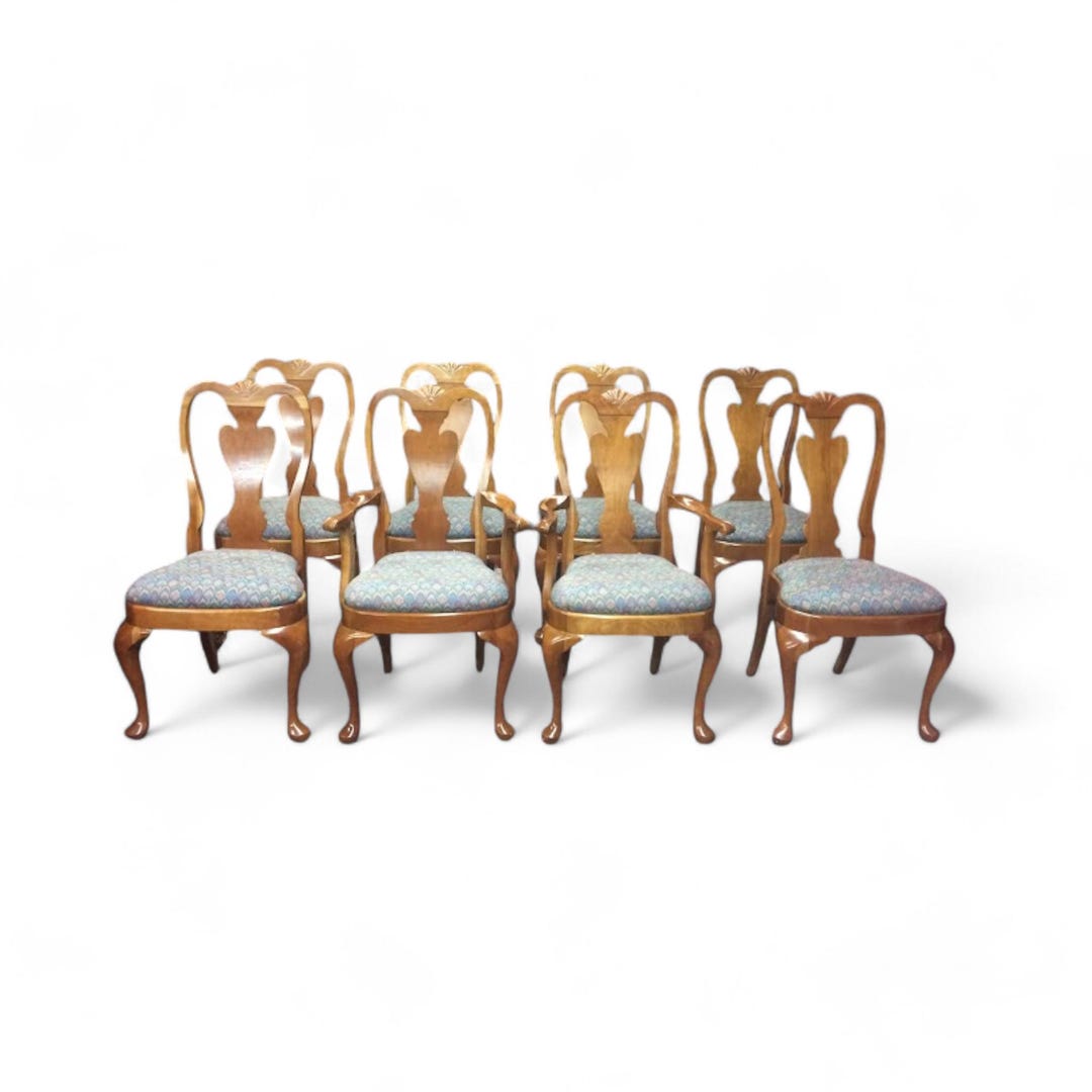 Vintage Queen Anne Dining Chairs: Harden Furniture, Set of 8, Light ...