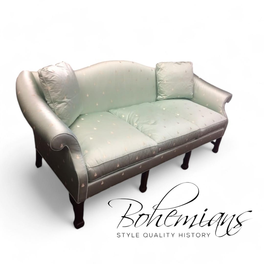 Vintage Mint Green Sofa: Silky Fabric, Mahogany Legs, Hickory Chair - Etsy